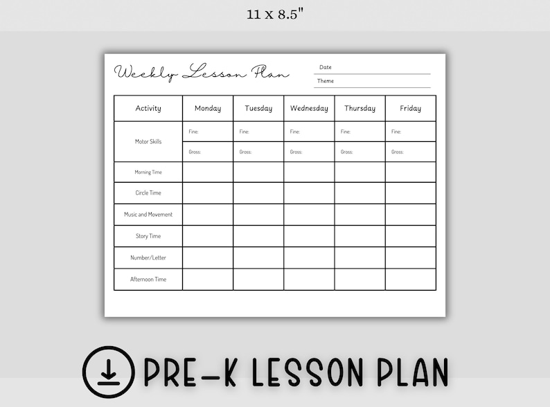 Pre K Schedule Template | Weekly Lesson Plan Template | Kids Daily ...