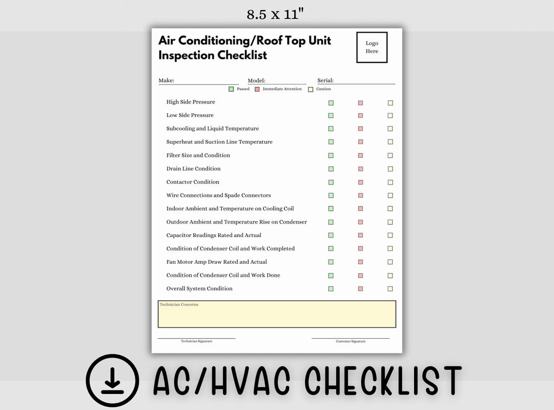 HVAC Inspection Checklist: Air Conditioning Maintenance, Canva Template ...
