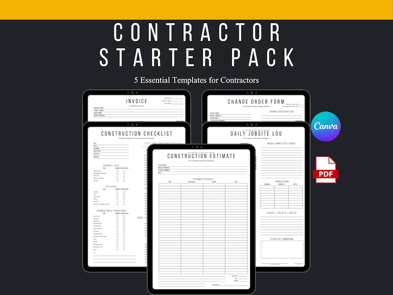 Construction Business Templates | Builder Forms Bundle | Editable ...