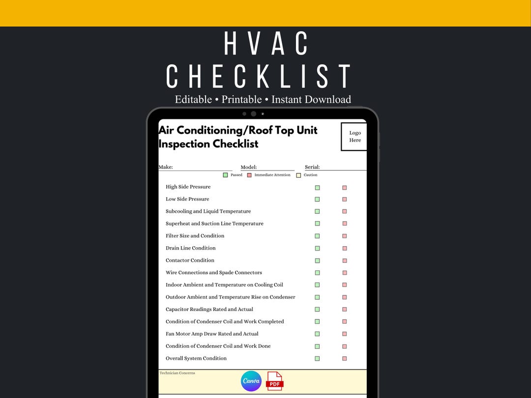 HVAC Inspection Checklist | Home Maintenance Checklist Editable | Air ...
