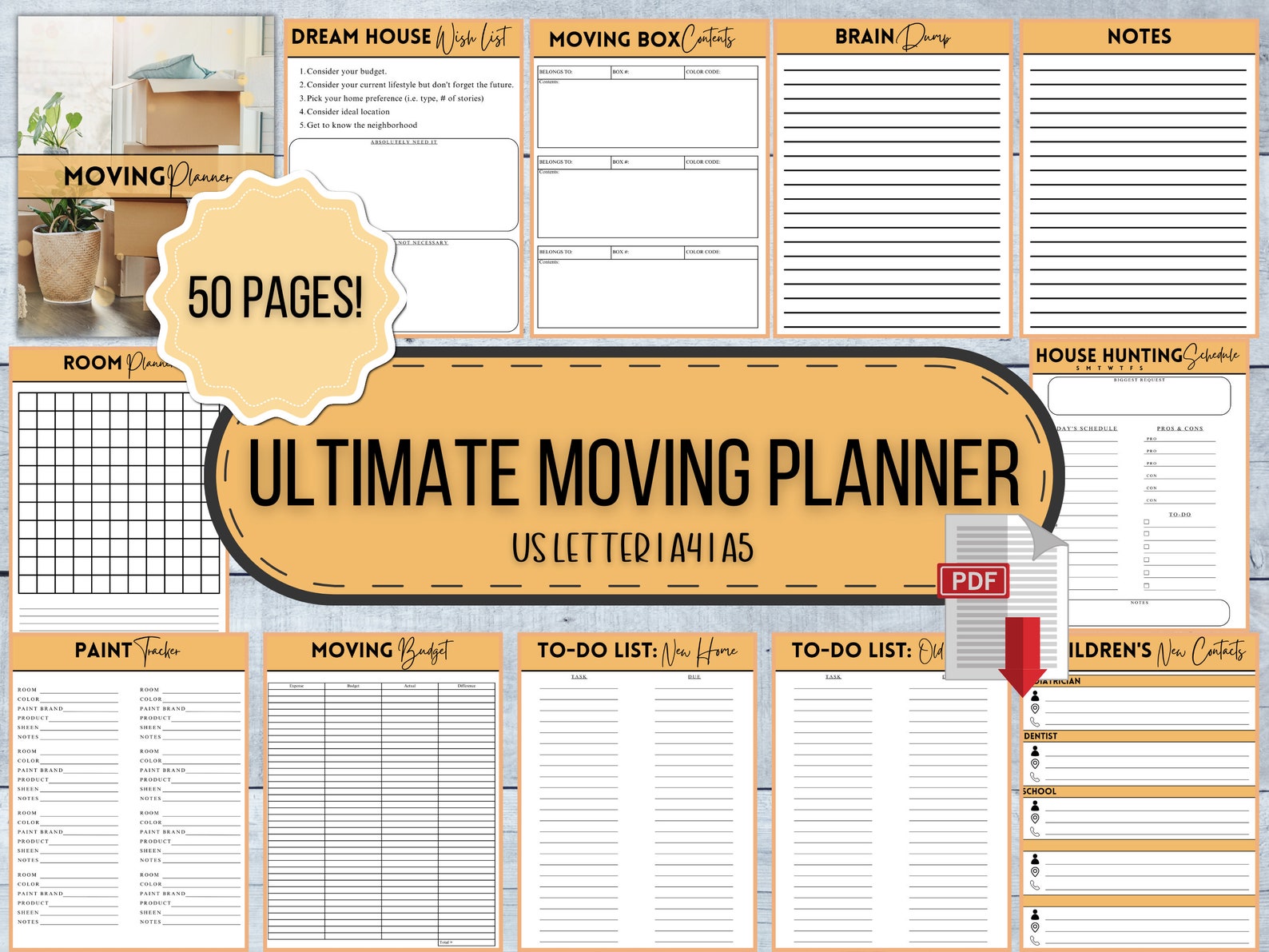 Moving Planner Pcs Binder Printable Moving Planning Kit - Etsy