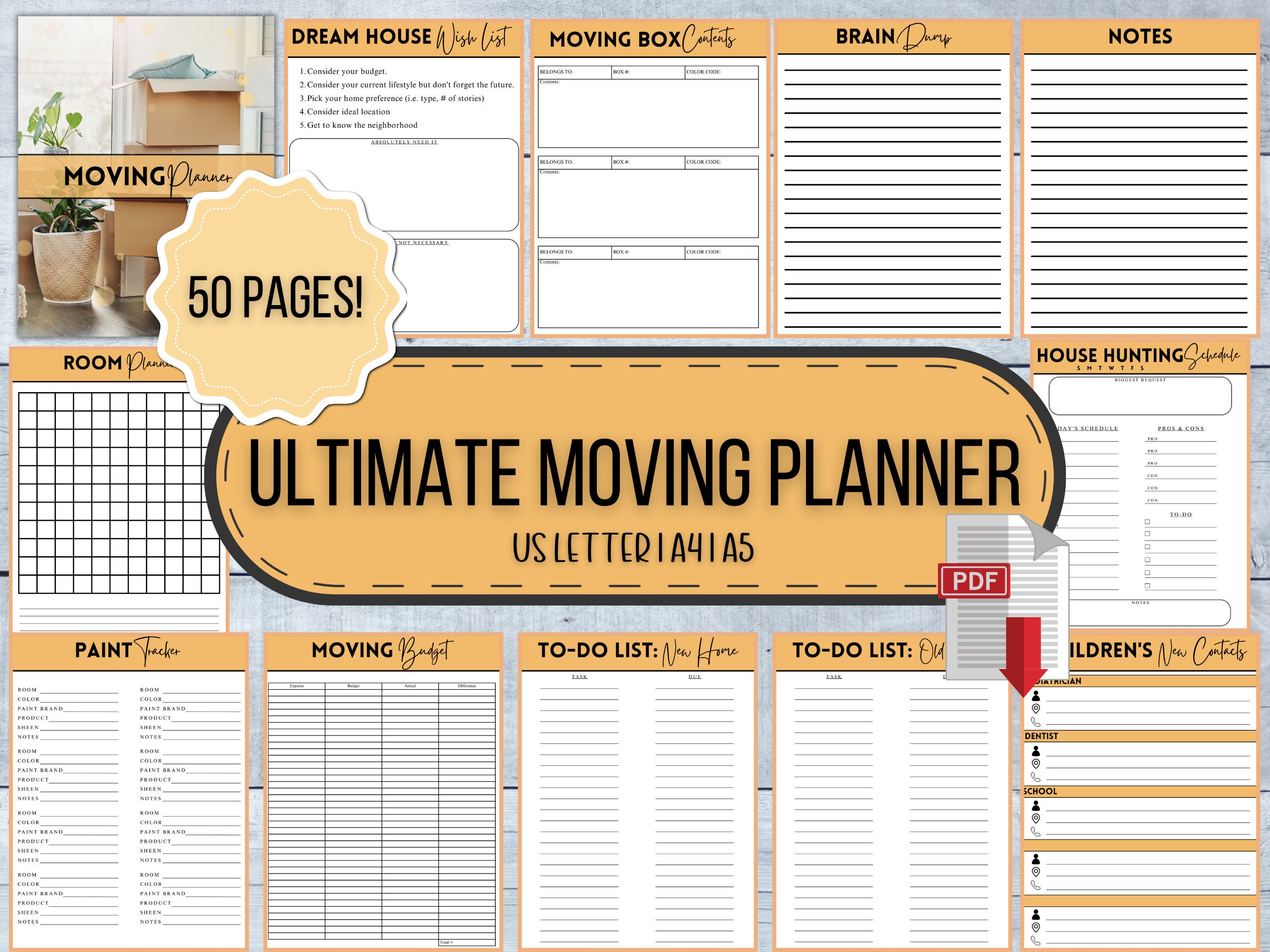 Moving Planner Pcs Binder Printable Moving Planning Kit - Etsy