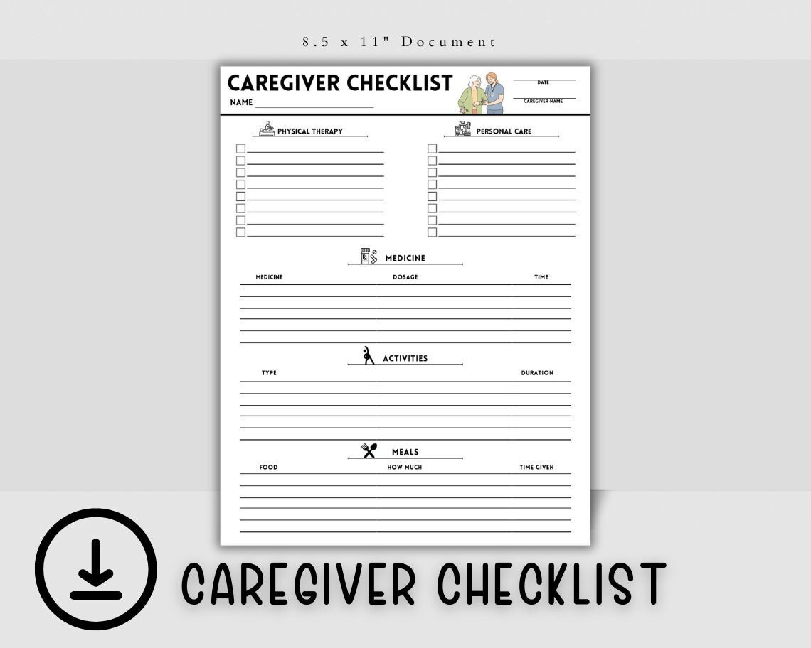 Daily Checklist Elderly Care Log Template Caregiver Daily Log ...