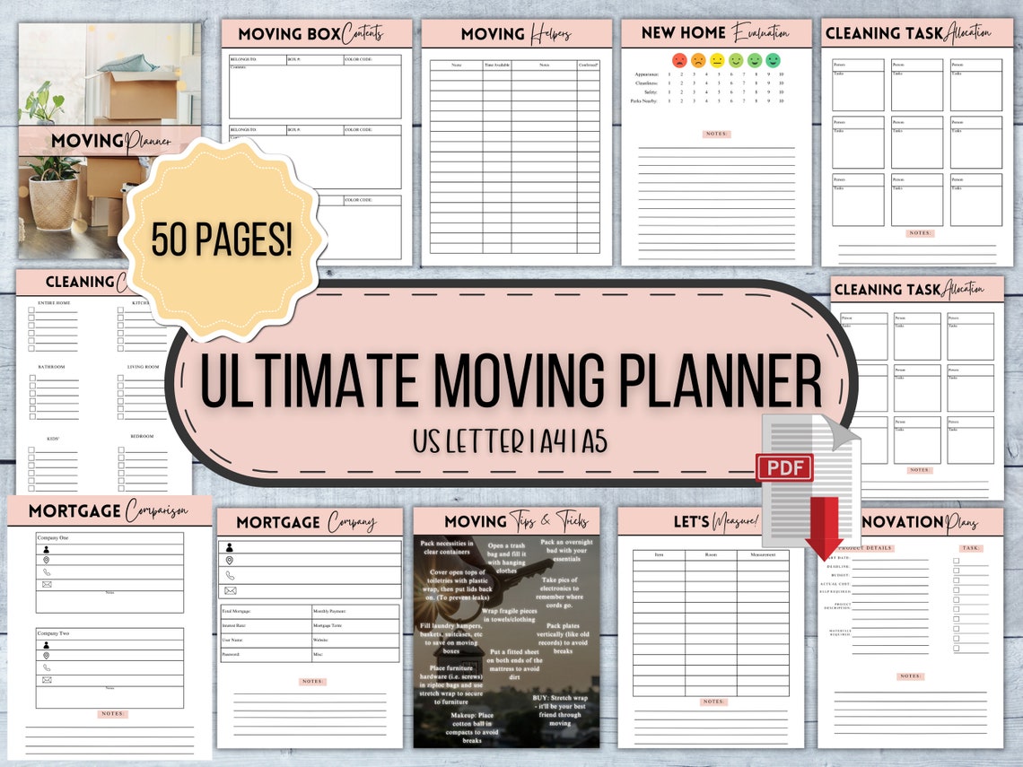 Moving Checklist New Home Checklist Printable Relocation Planner Prep ...
