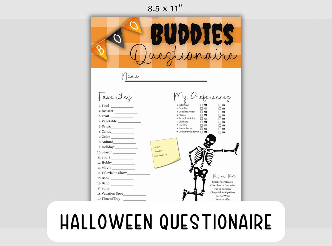 Boo Buddies Printable | Favorites Survey | Get to Know You | Halloween ...