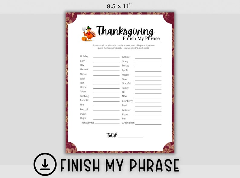 Thanksgiving Phrase Game: Printable Family Dinner Icebreaker (PDF) - Etsy