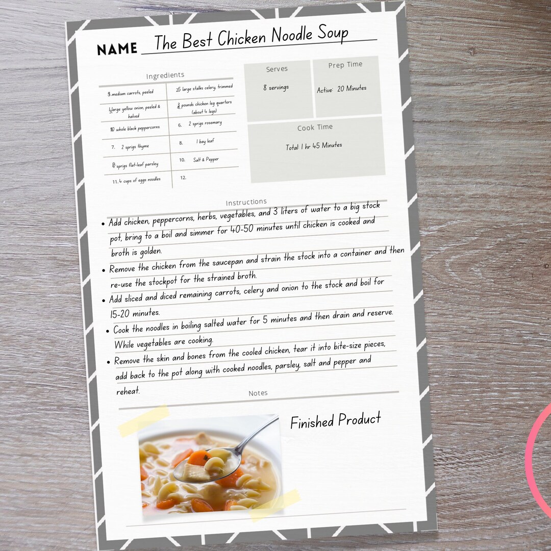 Recipe Cards Printable Modern Recipe Card Friends Theme Minimalist ...