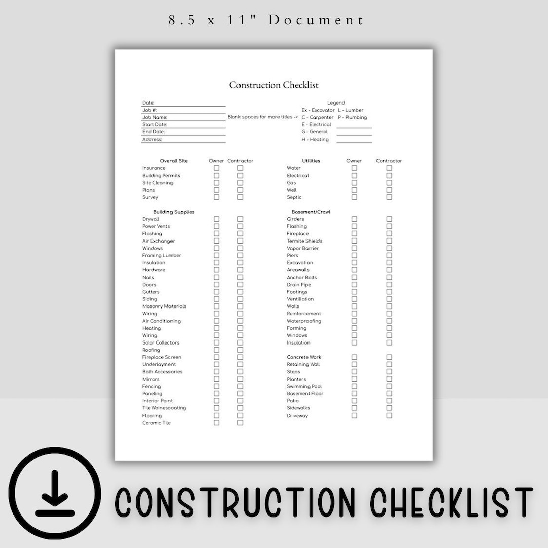Home Construction Checklist: Renovation Planner (PDF) - Etsy