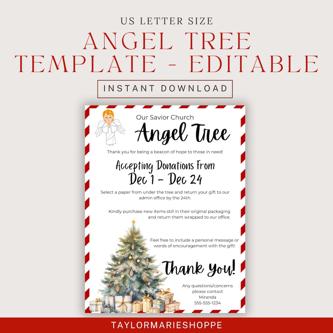 Giving Tree Flyer Template, Editable Christmas Gift Tag, Angel Tree ...
