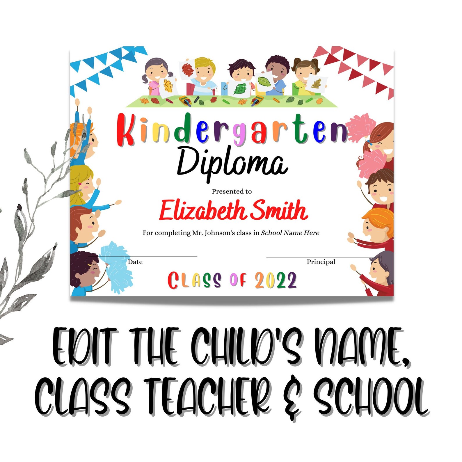 Editable Kindergarten Diploma: Graduation Certificate (digital File) - Etsy