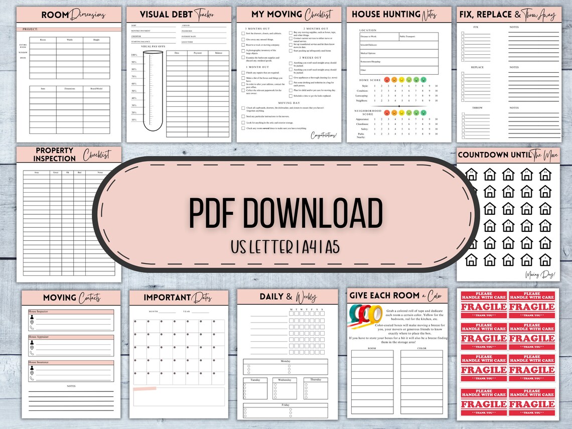 Moving Checklist New Home Checklist Printable Relocation Planner Prep ...