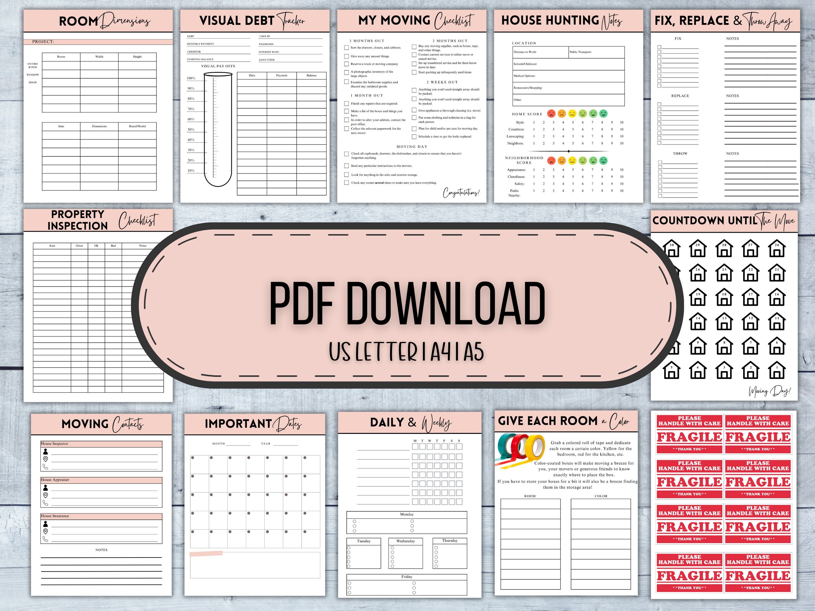 Moving Checklist New Home Checklist Printable Relocation Planner Prep ...
