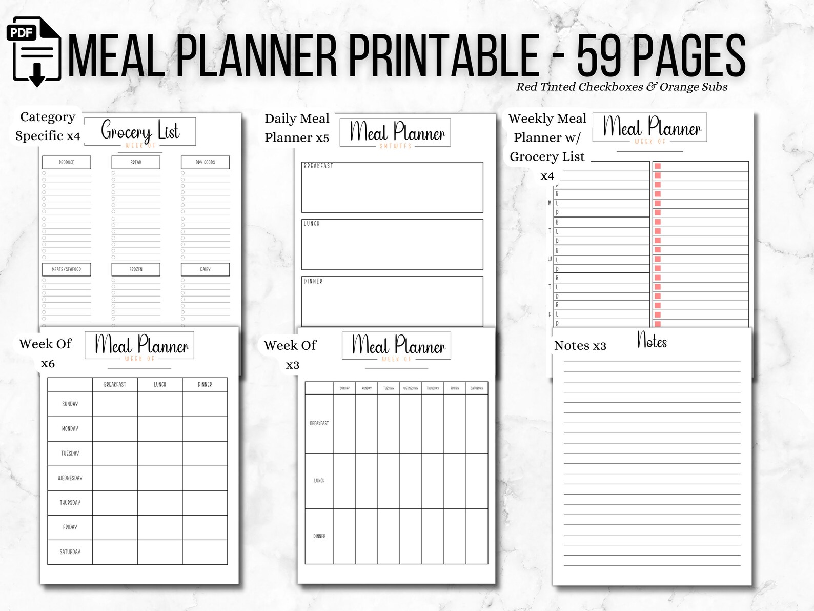 Printable Meal Planner and Grocery List Health & Fitness Meal Prep ...