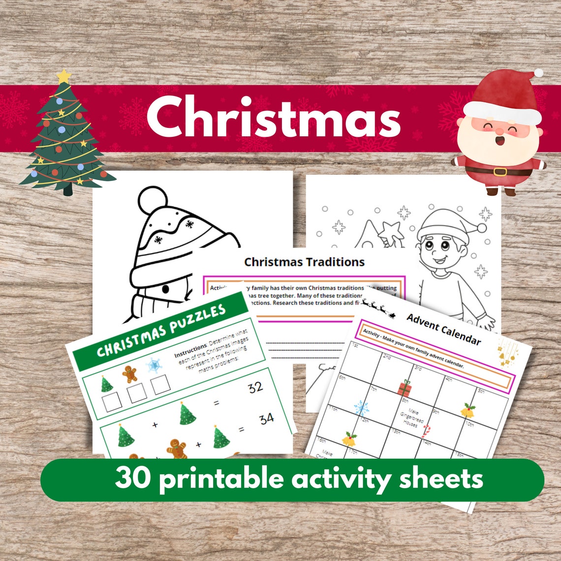 Digital Christmas Activity Worksheets Kids Printable Advent Christmas ...