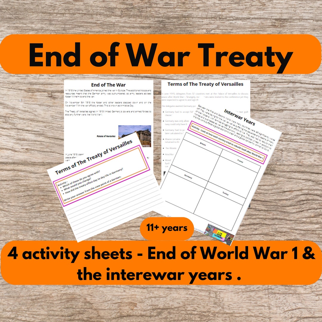 World War I Digital Home Education Activity Sheets, Treaty of ...