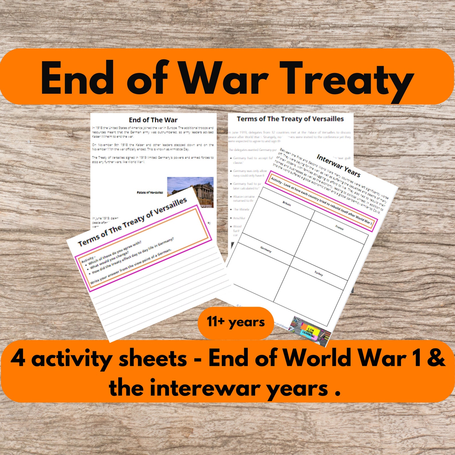 World War I Digital Home Education Activity Sheets, Treaty of ...
