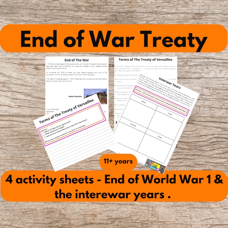 World War I Digital Home Education Activity Sheets, Treaty of ...
