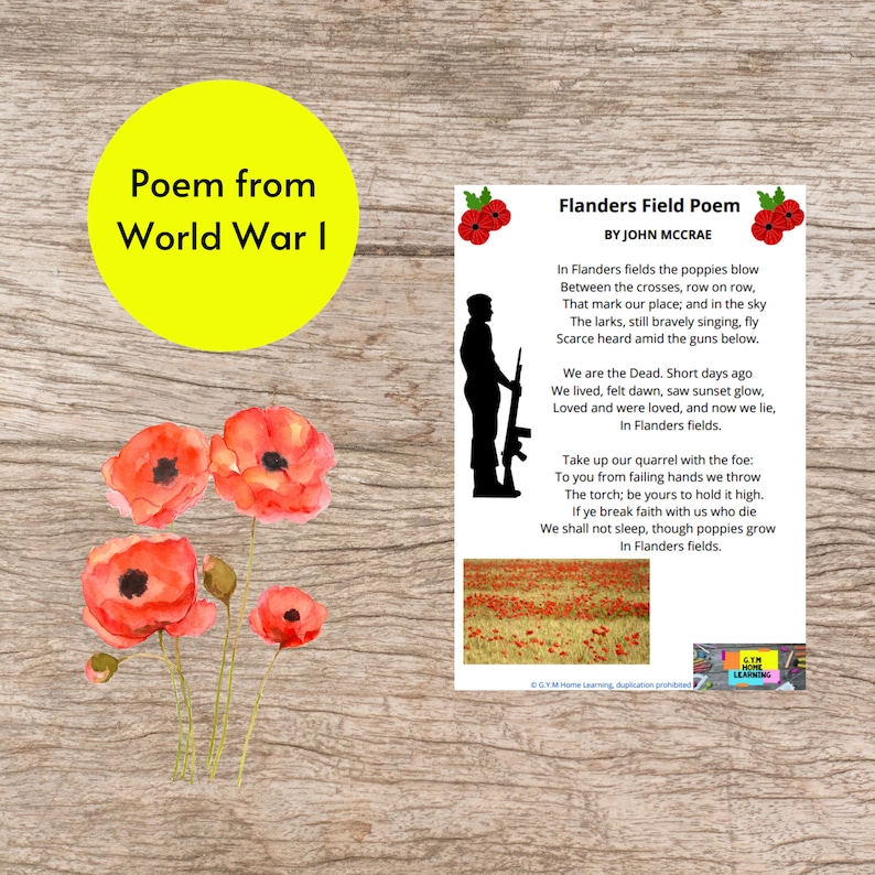 Remembrance Day Poppy Poem and Worksheet, Kids Printable WW1 ...