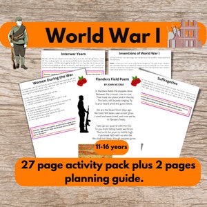 World War I Remembrance Day Study Unit Digital WWI Worksheets and ...