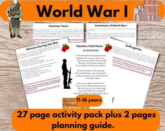World War I Remembrance Day Study Unit Digital Worksheets and Planning ...