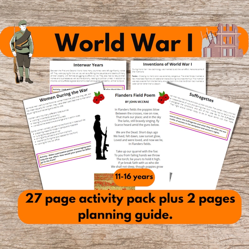 World War I Remembrance Day Study Unit Digital WWI Worksheets and ...