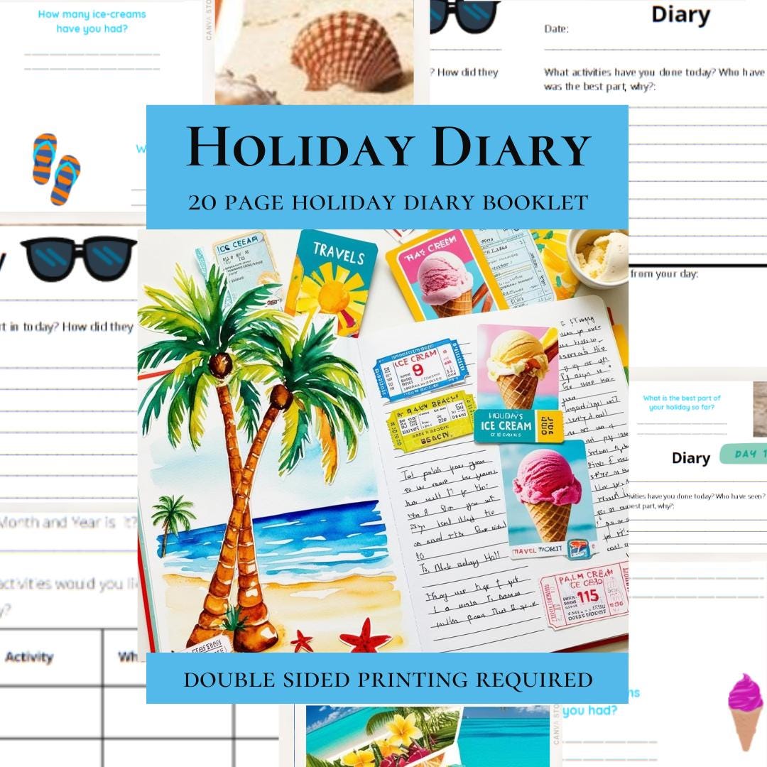 Summer Holiday Diary Printable Kids Vacation Journal With Holiday ...