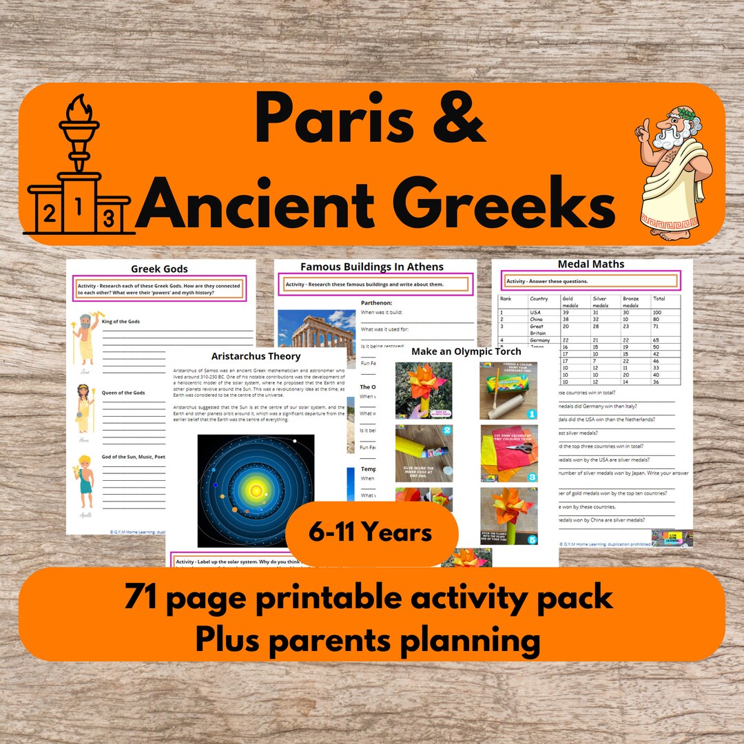 Ancient Greeks and Paris Games Activity Packs, Kids Bundle of ...