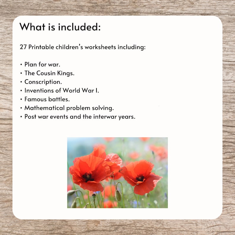World War I Remembrance Day Study Unit Digital Worksheets and Planing ...