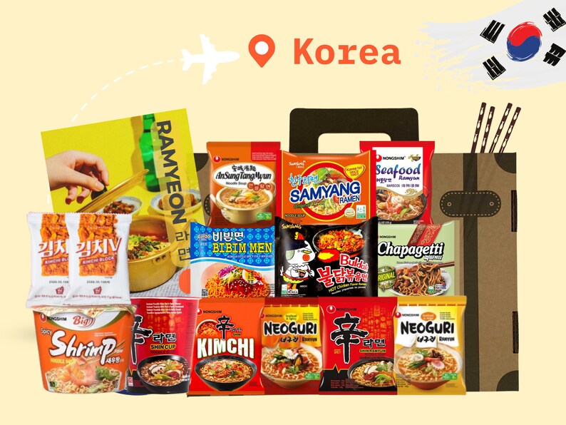 Ramyeon Box 17-piece Korean Ramen Set Including Kimchi and Chopsticks ...