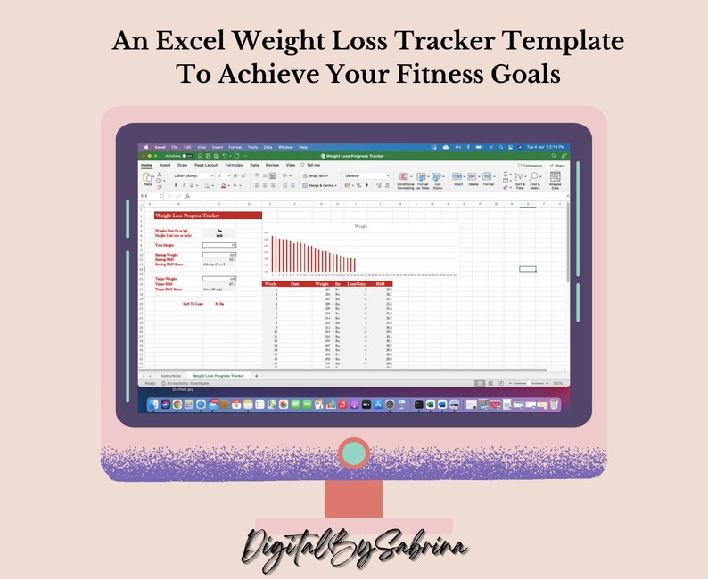 Printable Excel Weight Loss Tracker Personalized Progress Log for ...