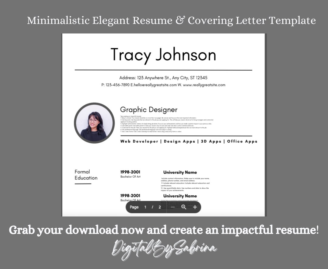 Minimalist Professional Resume & Cover Letter Google Docs Template Ats ...