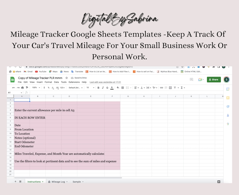 Vehicle Mileage Tracker : Printable Log for Vehicle Miles, Google ...