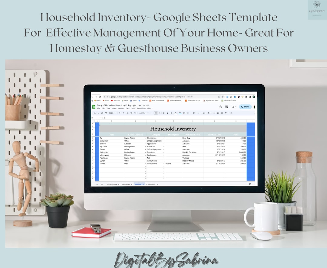 Spreadsheet Template for Google Sheets, Household Inventory, Easy ...