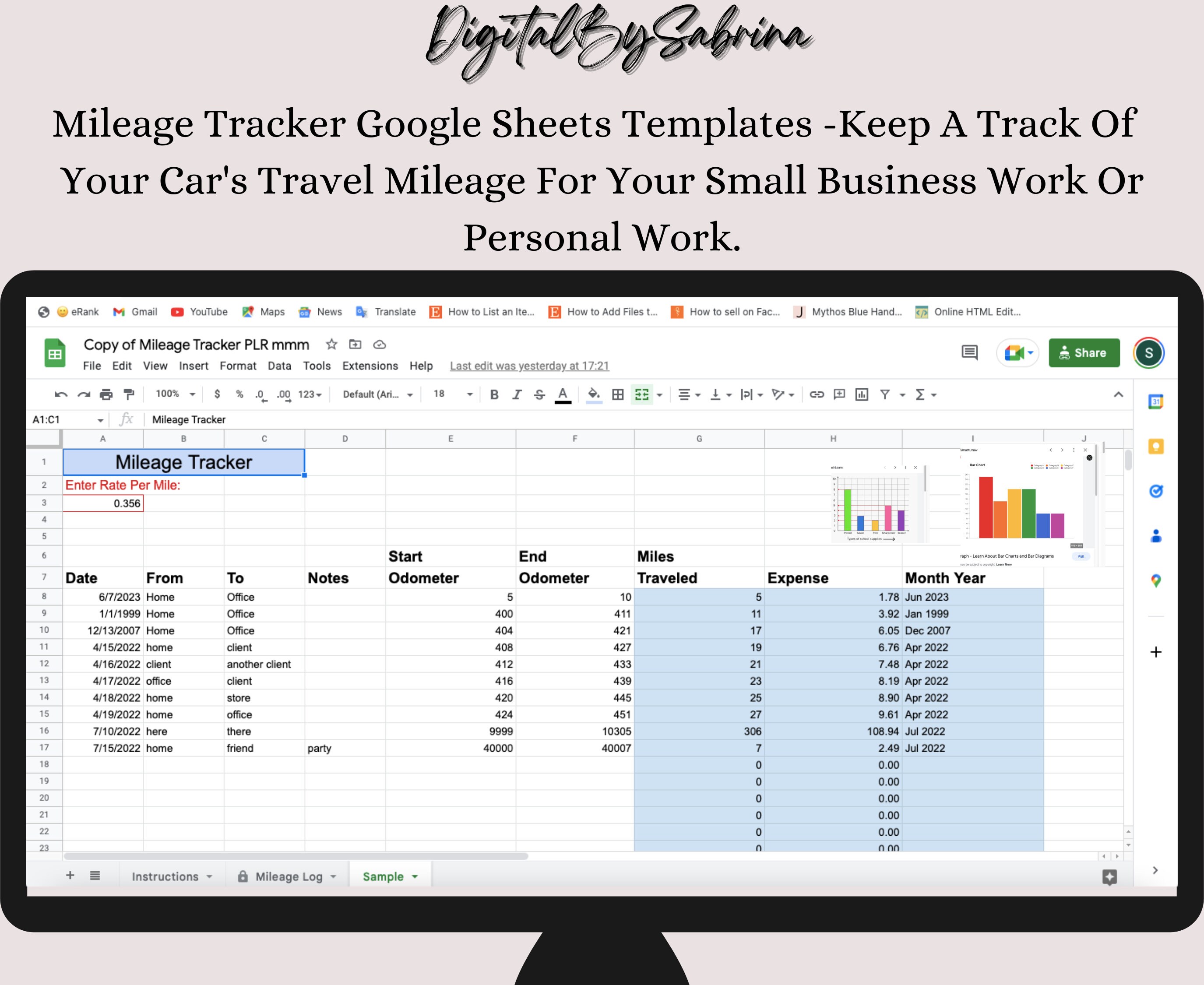 Vehicle Mileage Tracker : Printable Log for Vehicle Miles, Google ...