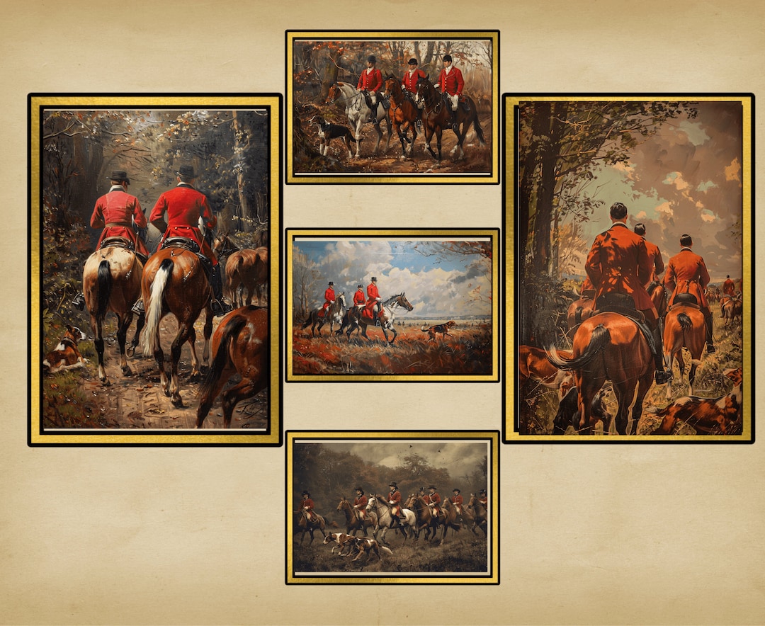 Vintage English Hunt Scene, Oil Painting Style Wall Art Prints, Horse ...