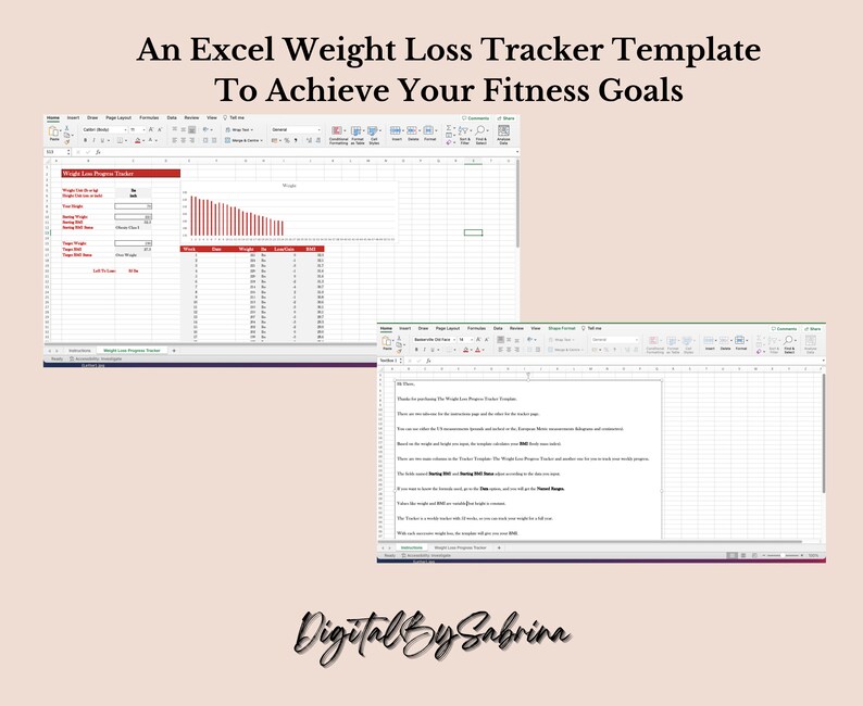 Printable Excel Weight Loss Tracker Personalized Progress Log for ...