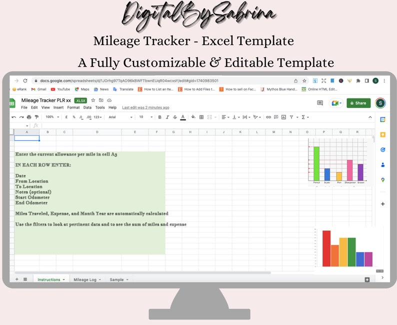 Excel Spreadsheet Template, , Business Mileage Log, Monthly Mileage ...