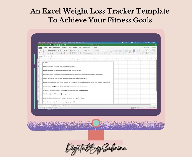 Printable Excel Weight Loss Tracker Personalized Progress Log for ...