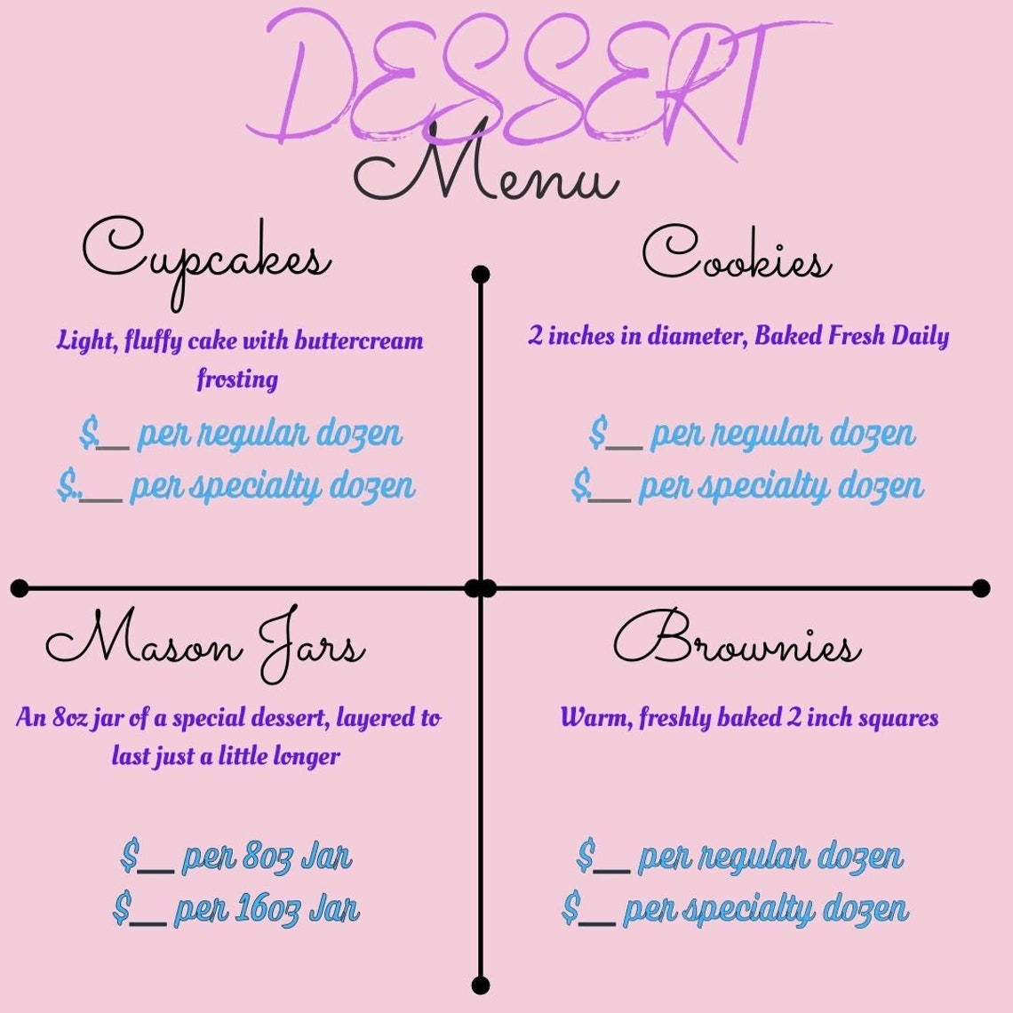 Dessert Menu Template - Etsy