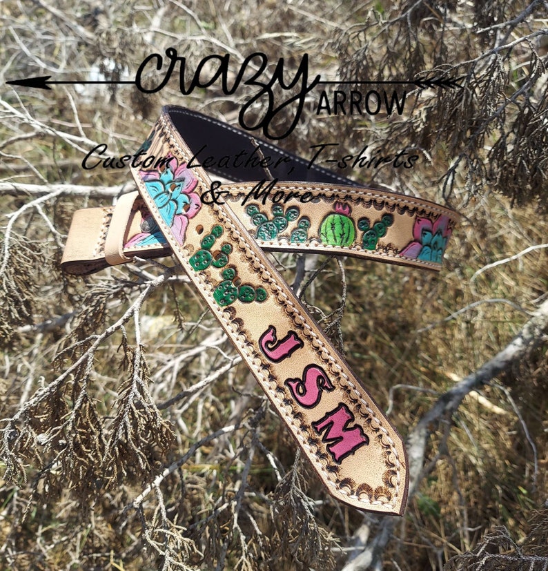 Succulent Cactus Tooled Belt - Etsy