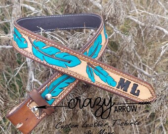 Feather Tooled Leather Belt - Etsy