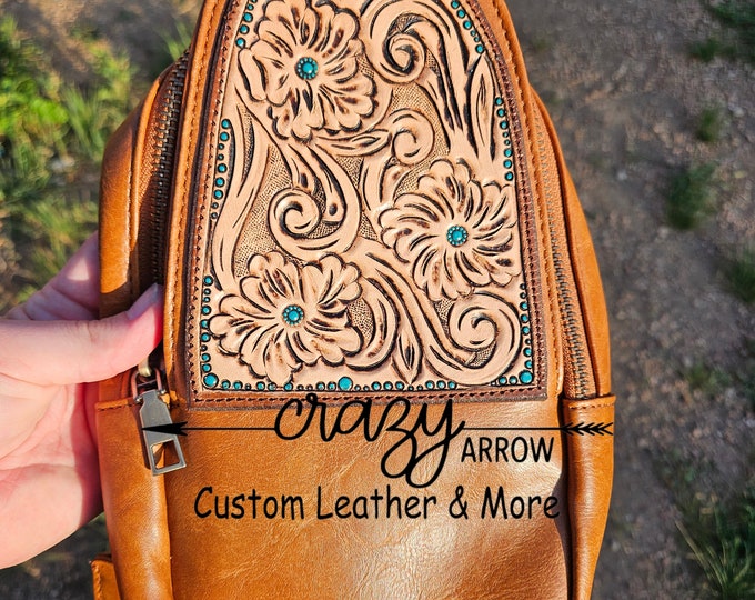 Sling Bag With Tooled Leather Patch,leather,longhorn,cactus,cowgirl ...