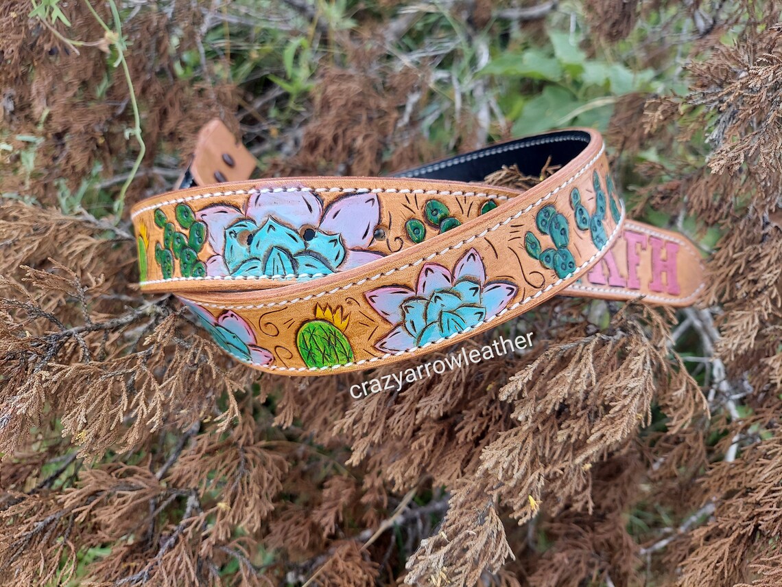 Succulent Cactus Tooled Belt - Etsy