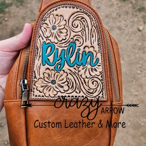 Tooled Leather Patch Sling Bag - Etsy