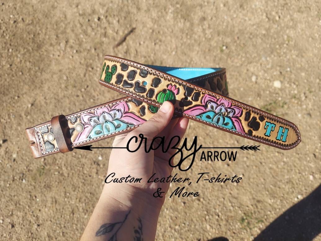 Succulent Cactus Leopard Tooled Belt - Etsy
