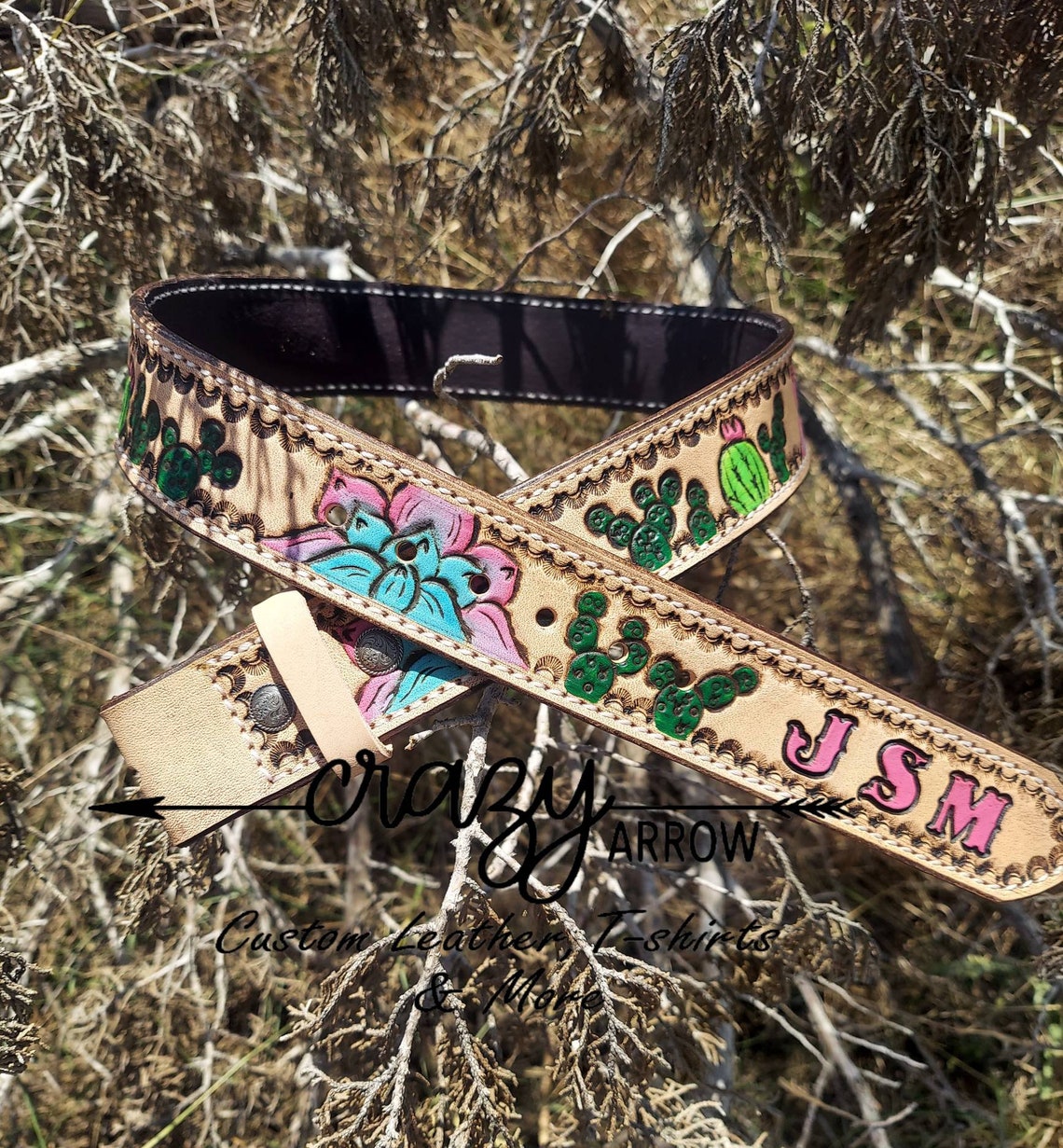 Succulent Cactus Tooled Belt - Etsy