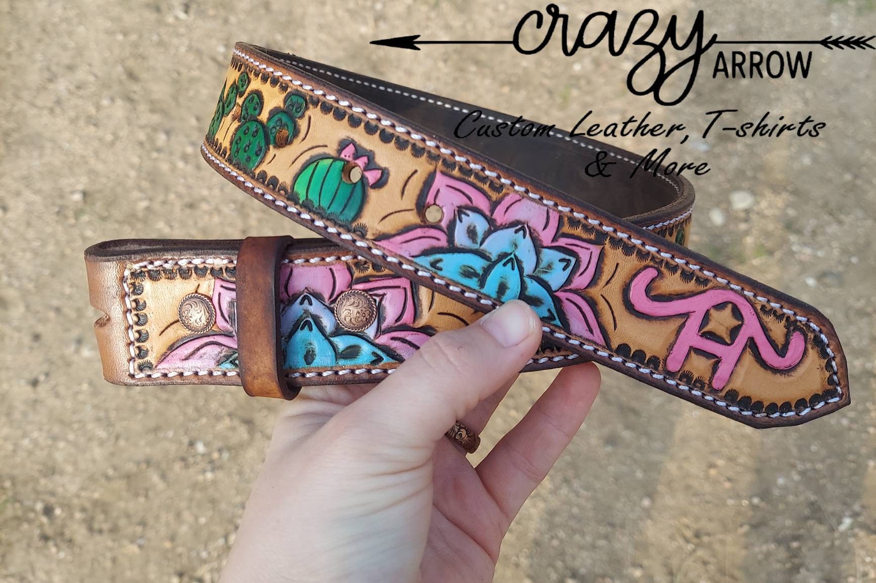 Succulent Cactus Tooled Belt - Etsy