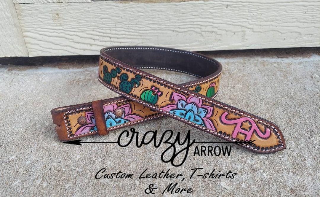 Succulent Cactus Tooled Belt - Etsy