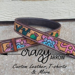 Succulent Cactus Tooled Belt - Etsy