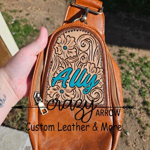 Tooled Leather Patch Sling Bag - Etsy